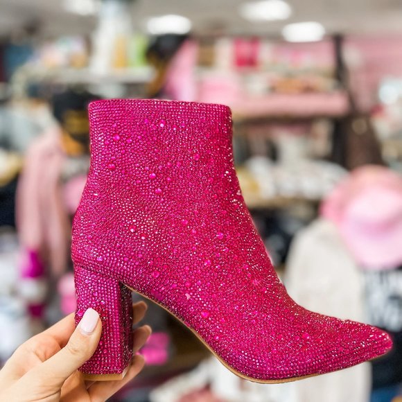 Shoes | New Fuchsia Hot Pink Rhinestone Crystal Ankle Booties Boots 3 ...